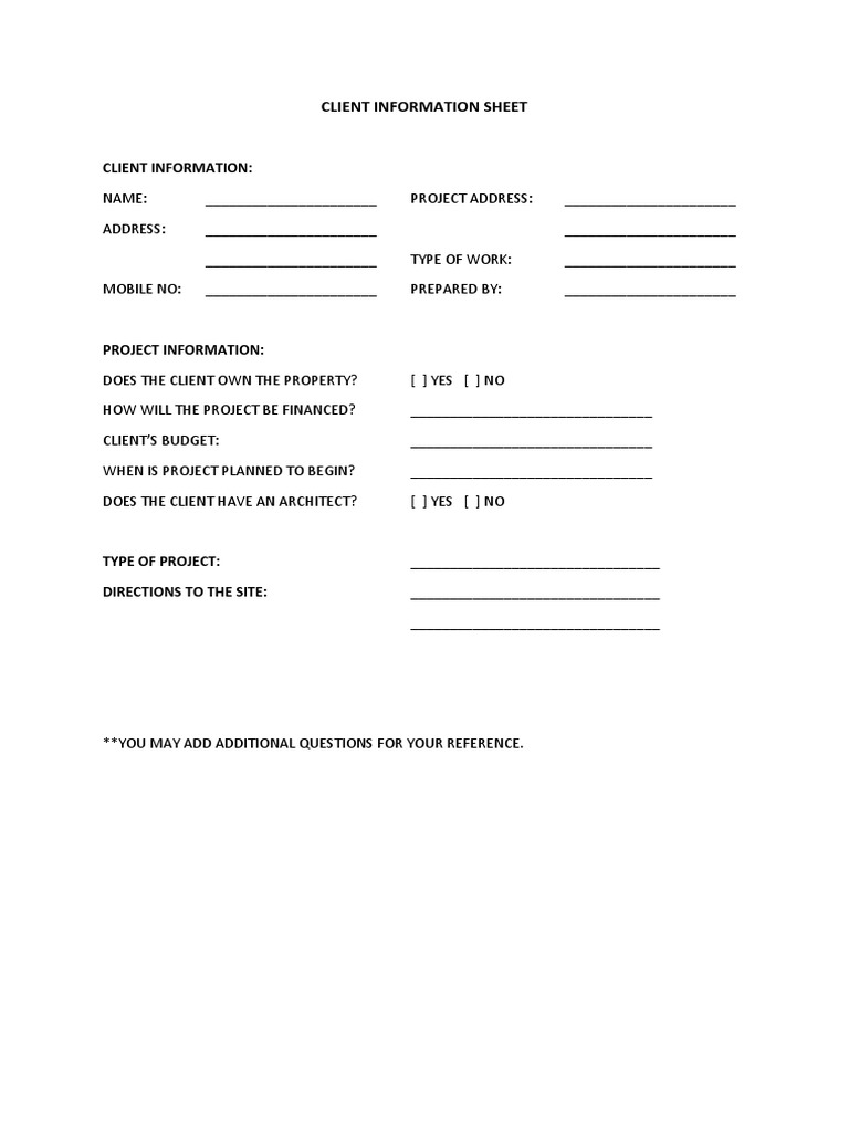 CLIENT INFORMATION SHEET PDF