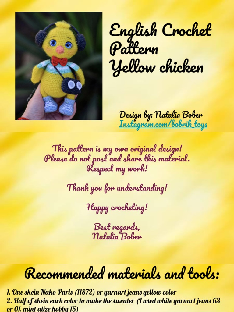 3 Yellow Chicken | PDF | Crochet | Yarn