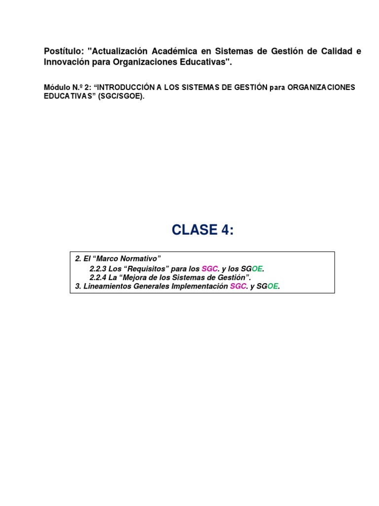 Clase 4 - Modulo 2 Postitulo | PDF | Planificación | Sistema de manejo de calidad