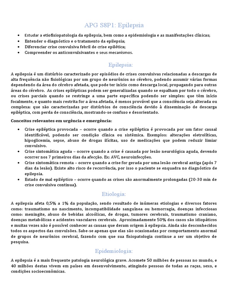 APG S8P1 Epilepsia | PDF | Epilepsia | Eletroencefalografia