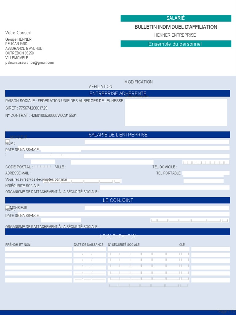 Bulletin d'Affiliation Mutuelle Henner | PDF | Business