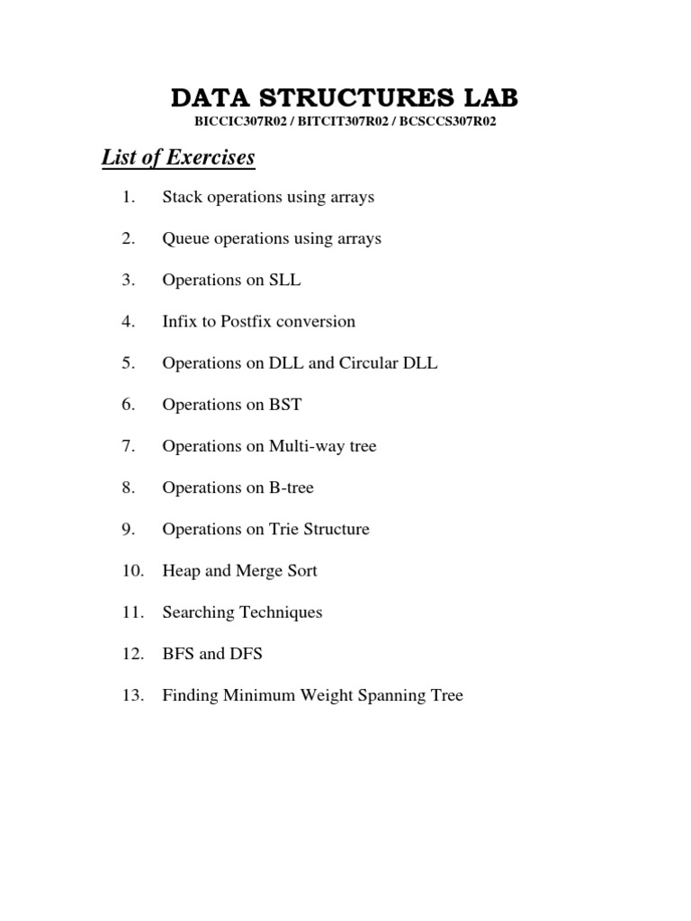 Data Structures Lab: List of Exercises | PDF | Algorithms And Data ...