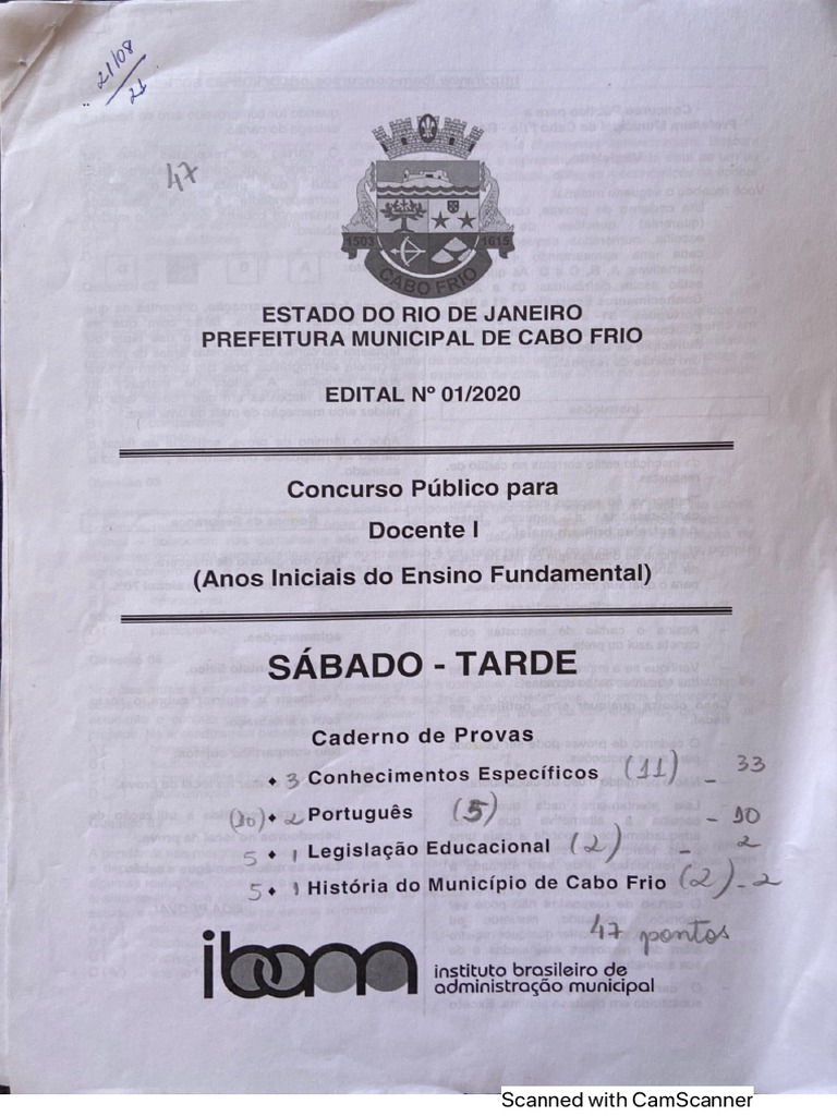 Prova de Cabo Frio - 2020 | PDF