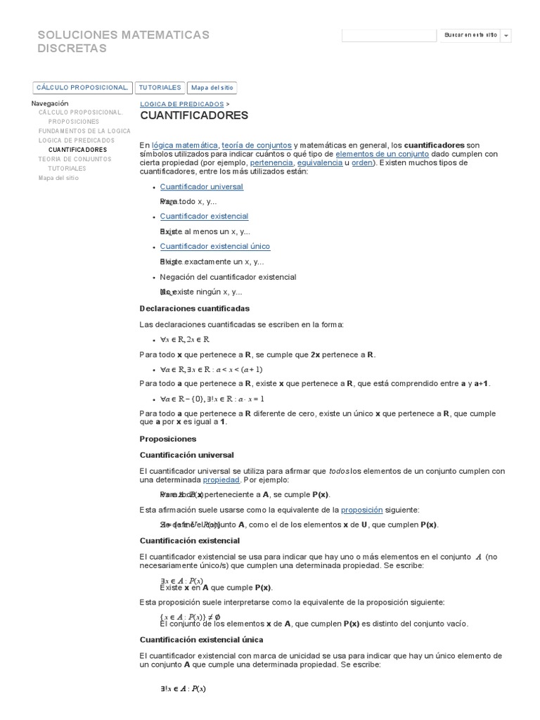 Cuantificadores - Soluciones Matematicas Discretas | PDF | Proposición | Lógica de primer orden