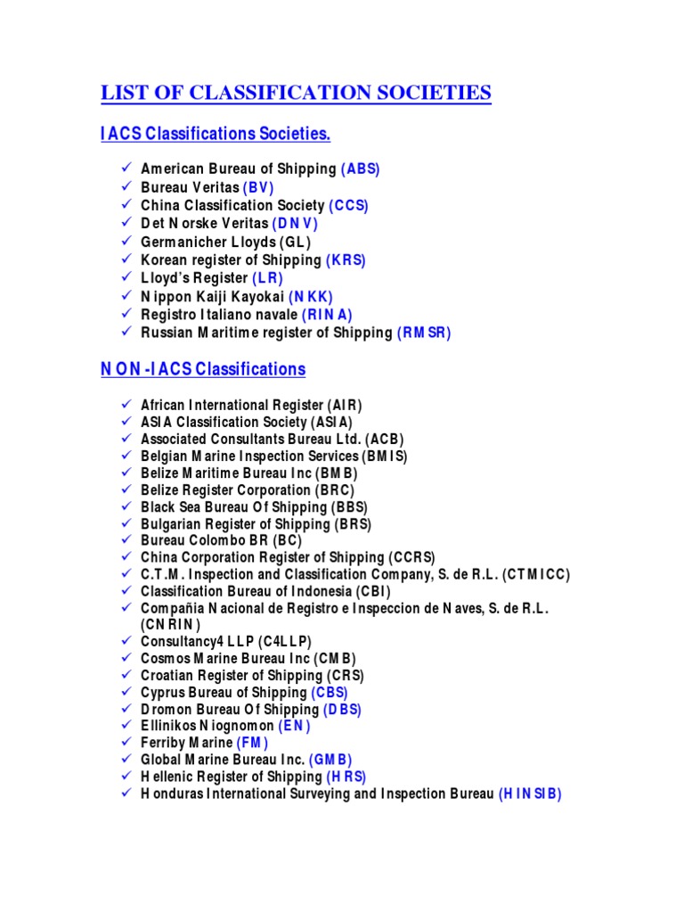 List of Classification Societies | PDF | Freight Transport | Engineering
