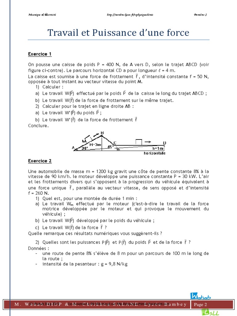 Travail Et Puissance Travail Et Puissance Dune Force Dune Force - Compress | PDF | Puissance ...