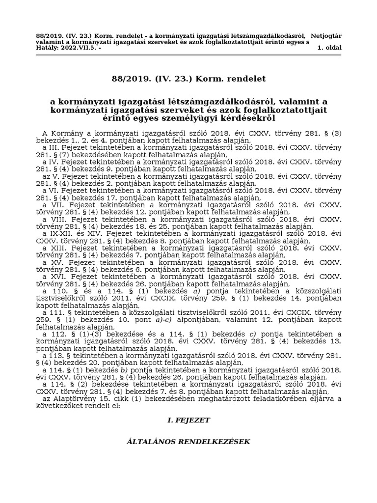 88 - 2019. (IV. 23.) Korm. Rendelet | PDF