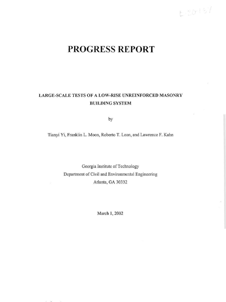 Progress Report: Large-Scale Tests of A Low-Rise Unreinforced Masonry ...