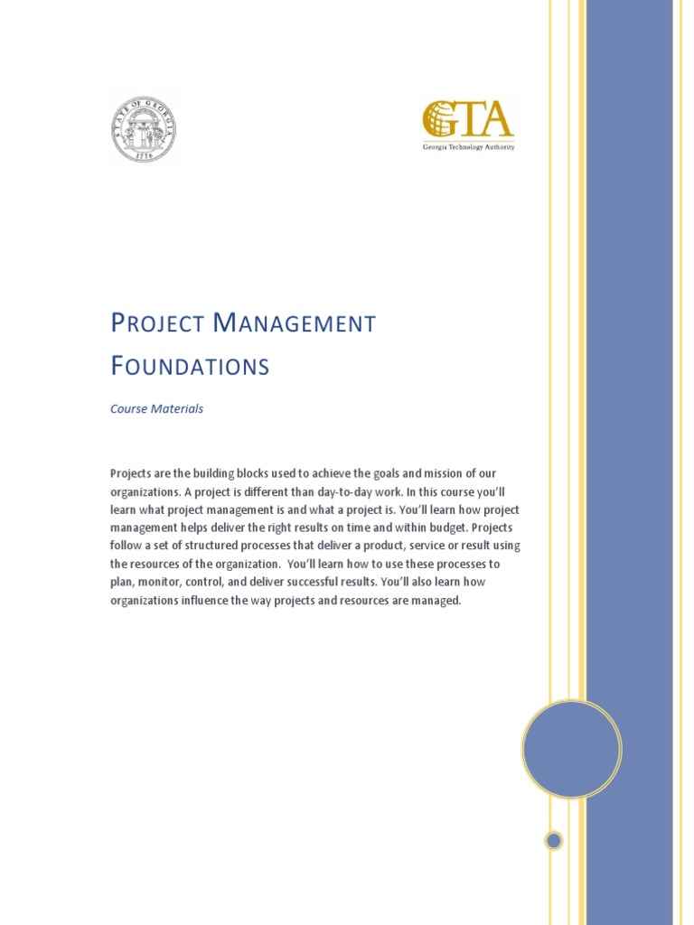 Project Management Foundations Course Materials Download Free Pdf Project Management