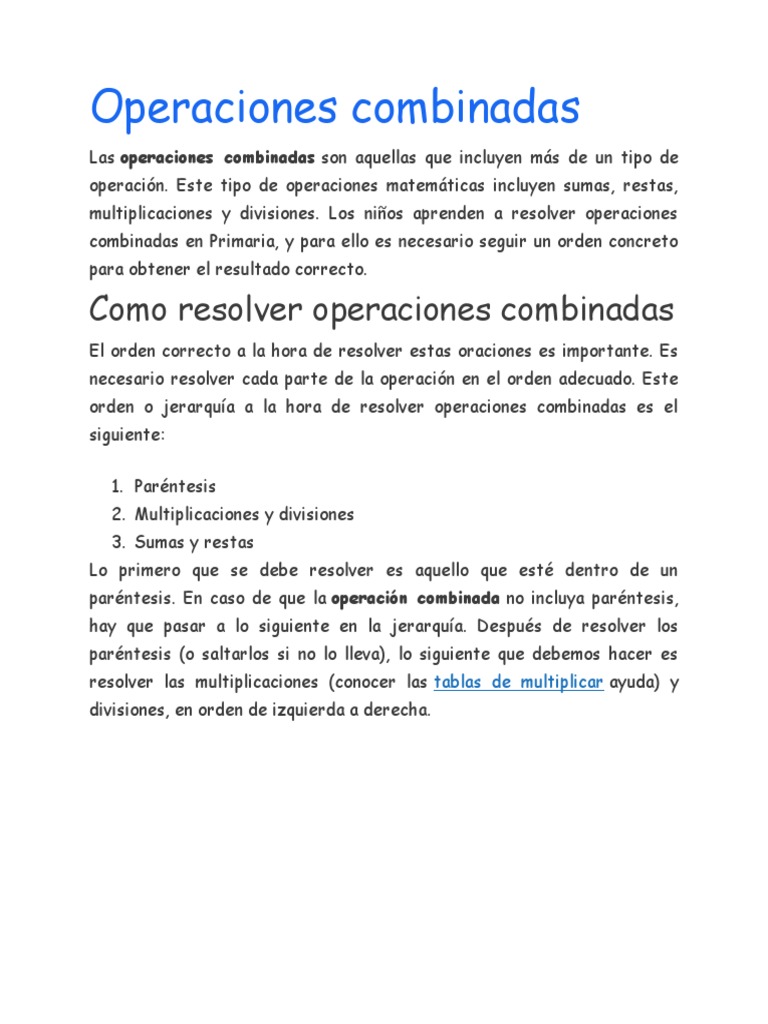 Operaciones Combinadas en Primaria | PDF
