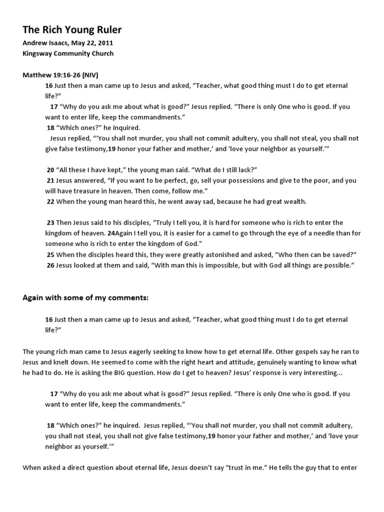 The Rich Young Ruler | PDF | Eternal Life (Christianity) | Jesus
