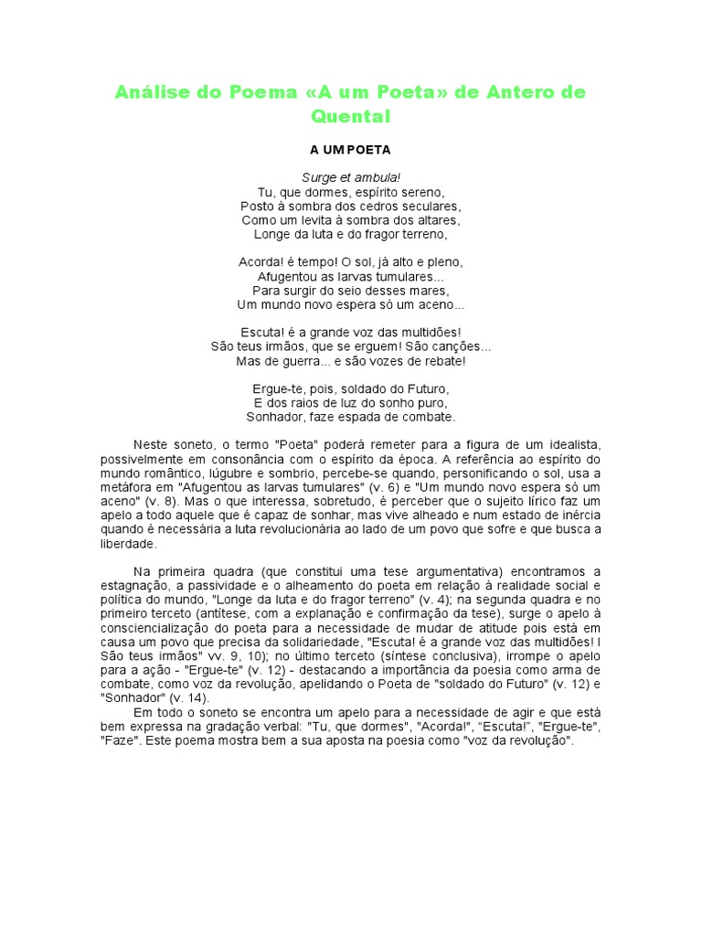 Análise Do Poema A Um Poeta de Antero de Quental | PDF | Poesia