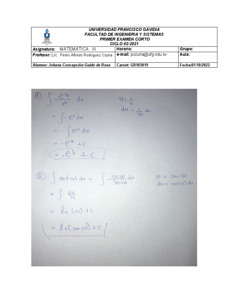 EXAMEN CORTO No.1 MAT3 02-2021 | PDF