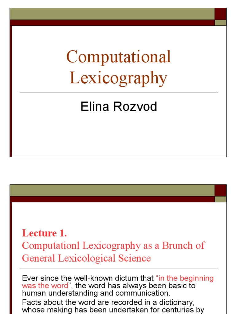 Lecture 1 - Comp - Lex. | PDF | Lexicography | Lexicon