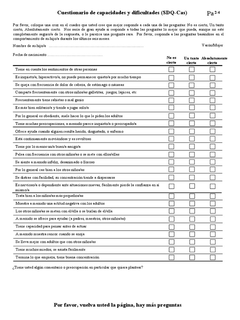 SDQ Spanish (RiodelaPlata) P2-4full | PDF | Sicología