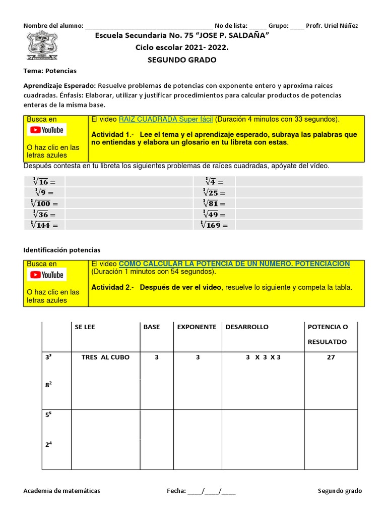 Potencias | PDF | Exponenciación | Matemáticas