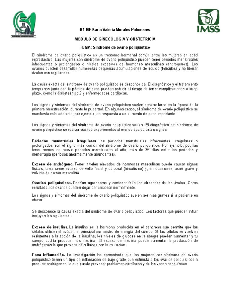 Resumen Tema 17 Gineco Karla Valeria Morales Palomares | PDF | Sindrome de Ovario poliquistico ...
