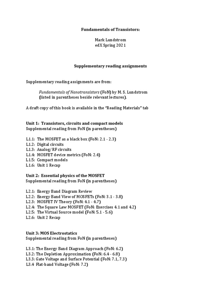 Fundamentals of Transistors Supplemental Reading | PDF