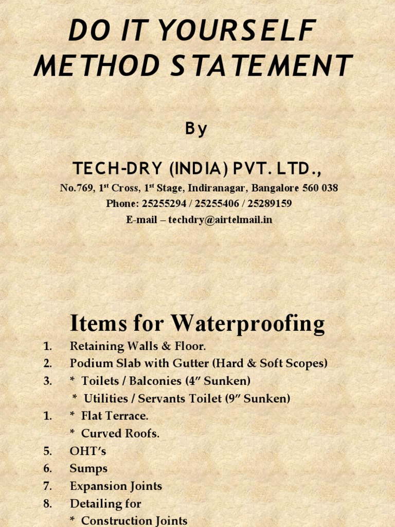 Do It Yourself Method Statement | PDF | Mortar (Masonry) | Concrete