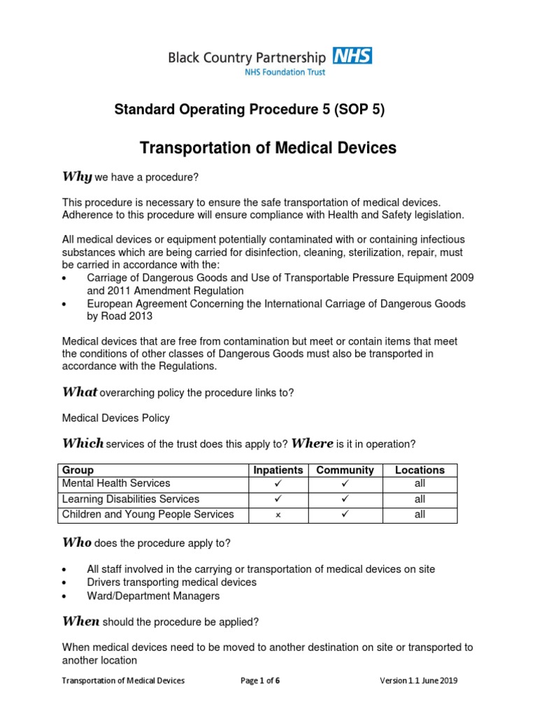 Medical Devices - SOP 5 - Transportation of Medical Devices | Download ...