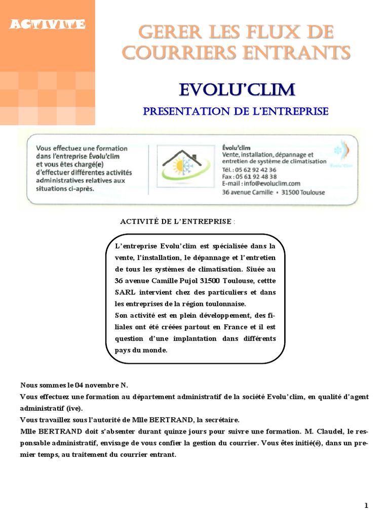 Gestion du Courrier Entrant chez Evolu'clim | PDF | Informatique