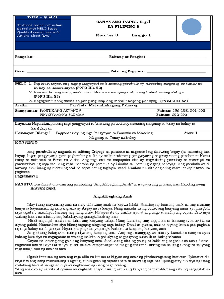 LAS Q3 Filipino9 W1 | PDF