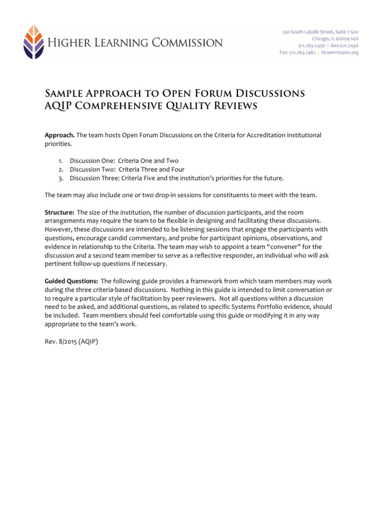 3.sample Approach To Open Forum Discussions | PDF | Evaluation | Governance