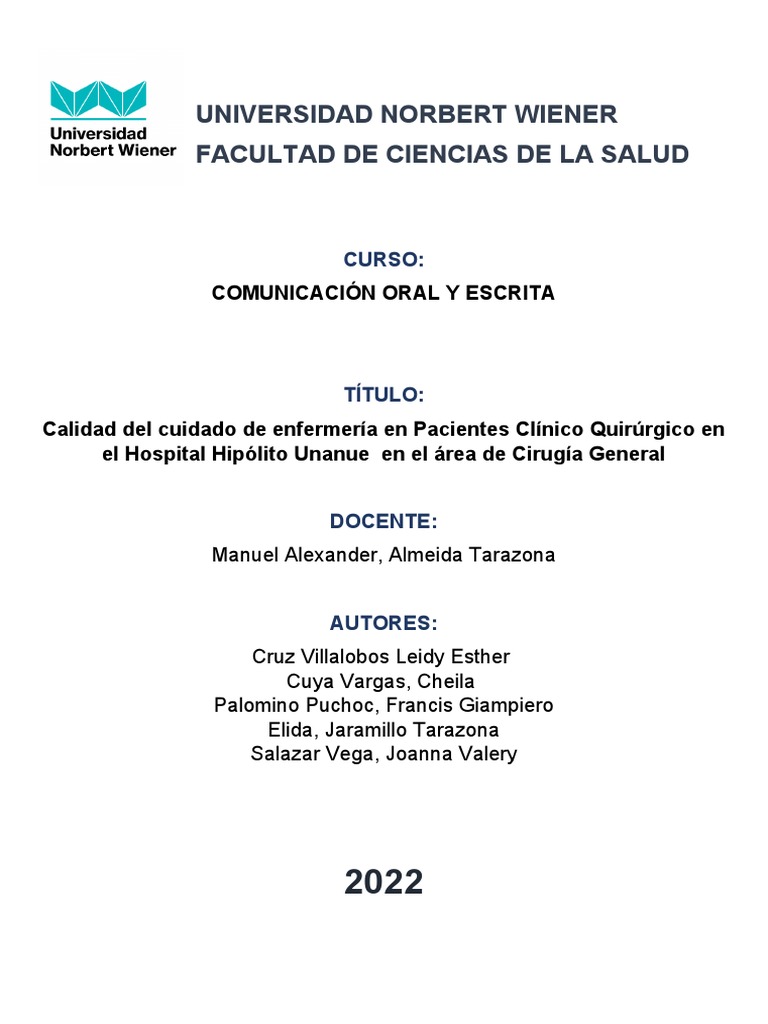 Universidad Norbert Wiener Caratula | PDF