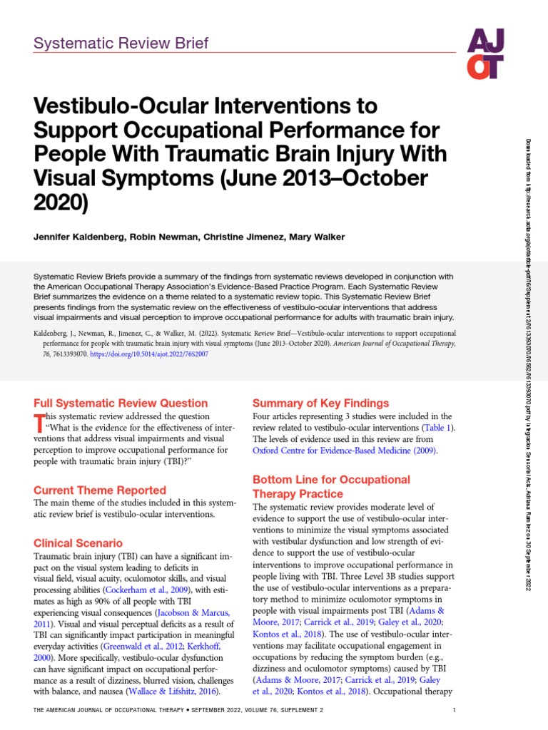 Vestibulo-Ocular Interventions To Support Occupational Performance For ...