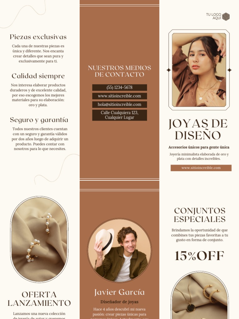Folleto Tríptico Joyería Minimalista Beige Marrón | PDF