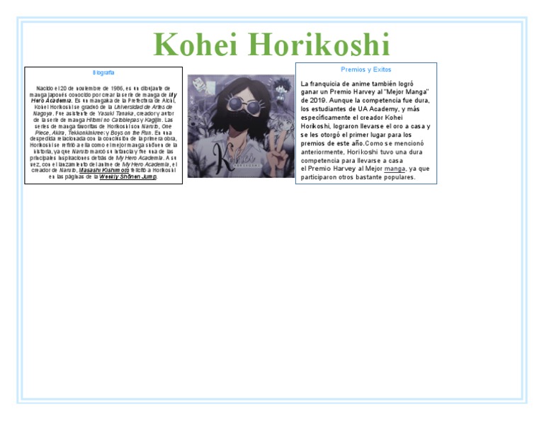 Biografía y premios de Kohei Horikoshi | PDF