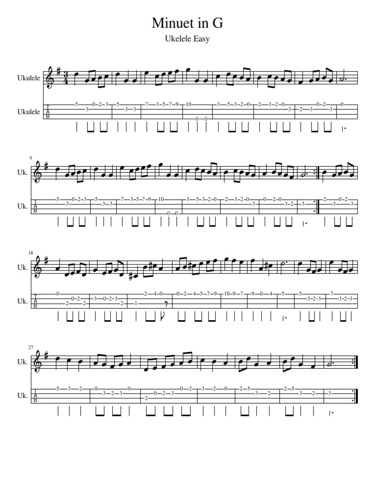 Minuet in G for Ukulele Tabs | PDF