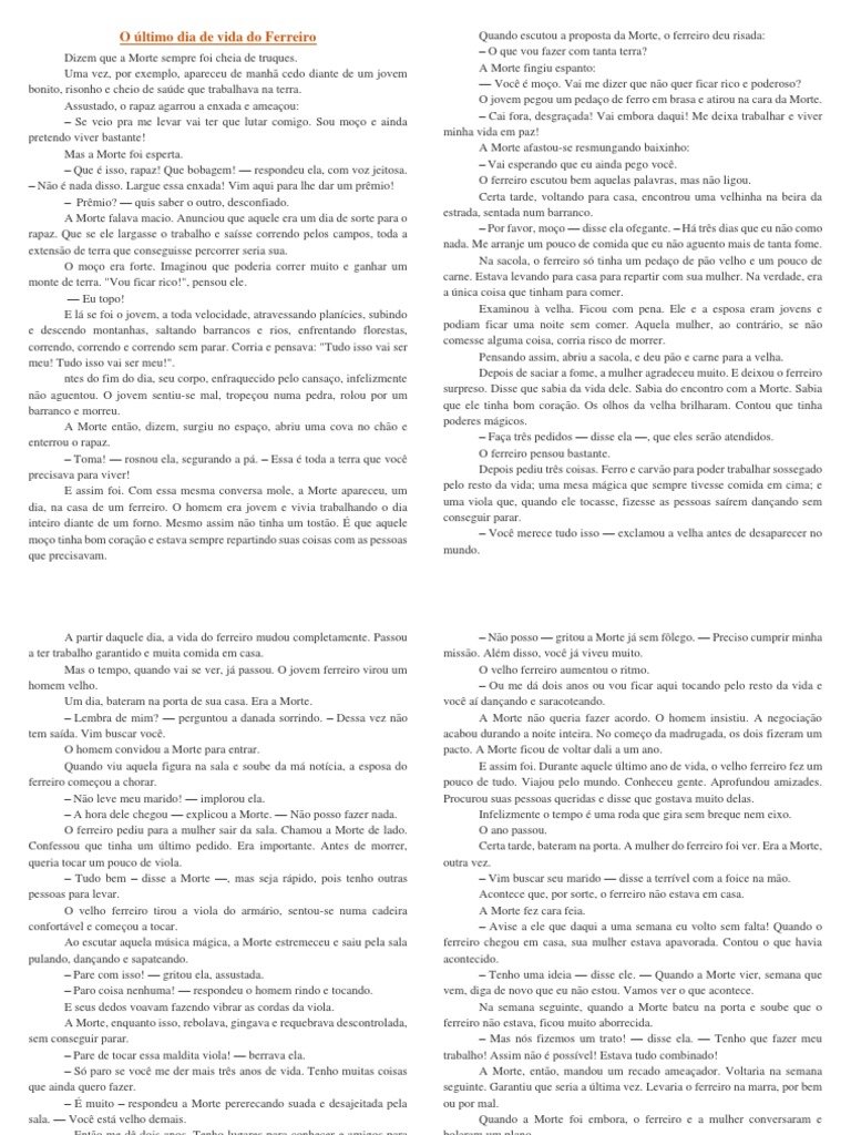 O Último Dia de Vida Do Ferreiro | PDF | Morte | Mulher