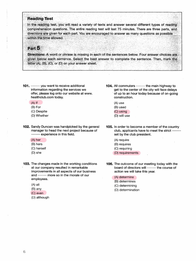1000 Reading Comprehension Practice Test Items For The New TOEIC Test-6 ...