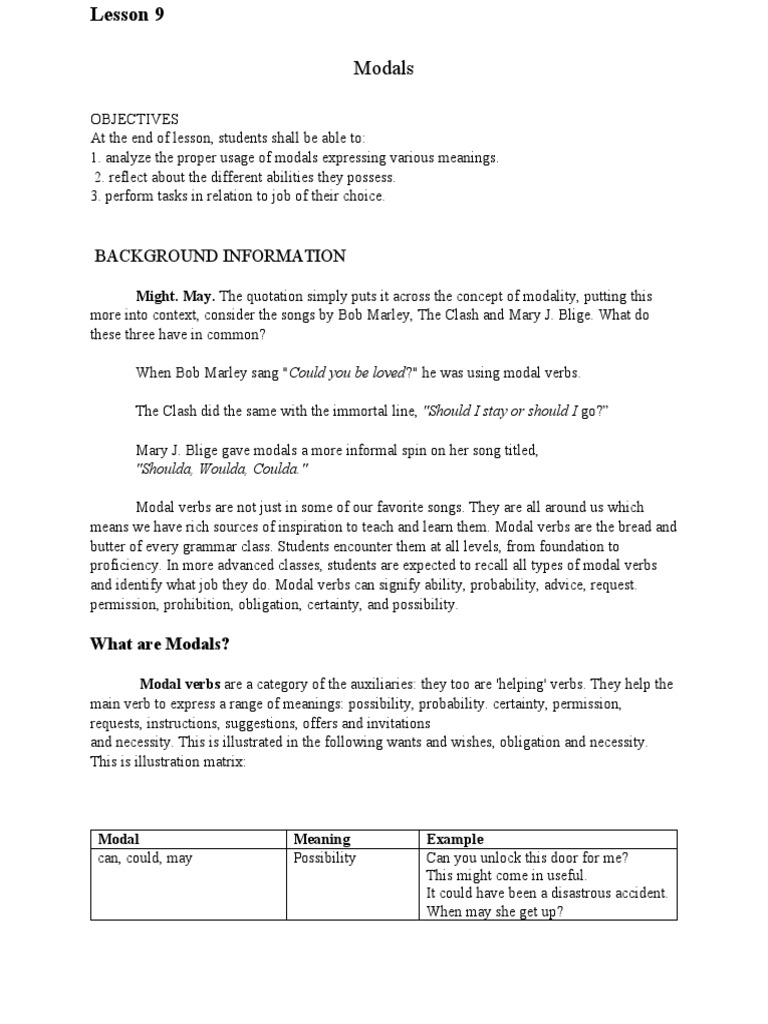 Lesson 9 Modals | PDF | Linguistics | Cognition