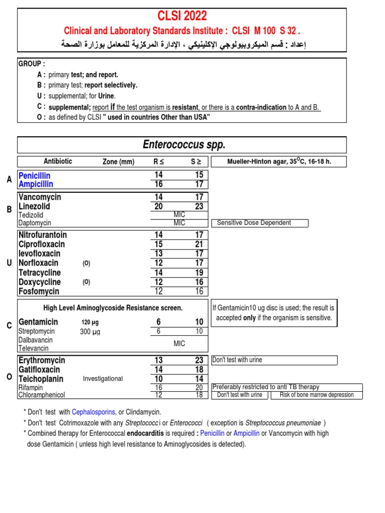 CLSI M100 32e 2022 - Central Labs Summary | PDF | Beta Lactamase | Antibiotics