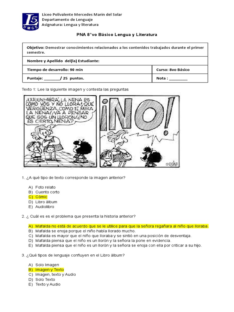 Pauta de PNA 8°vo Básico | PDF