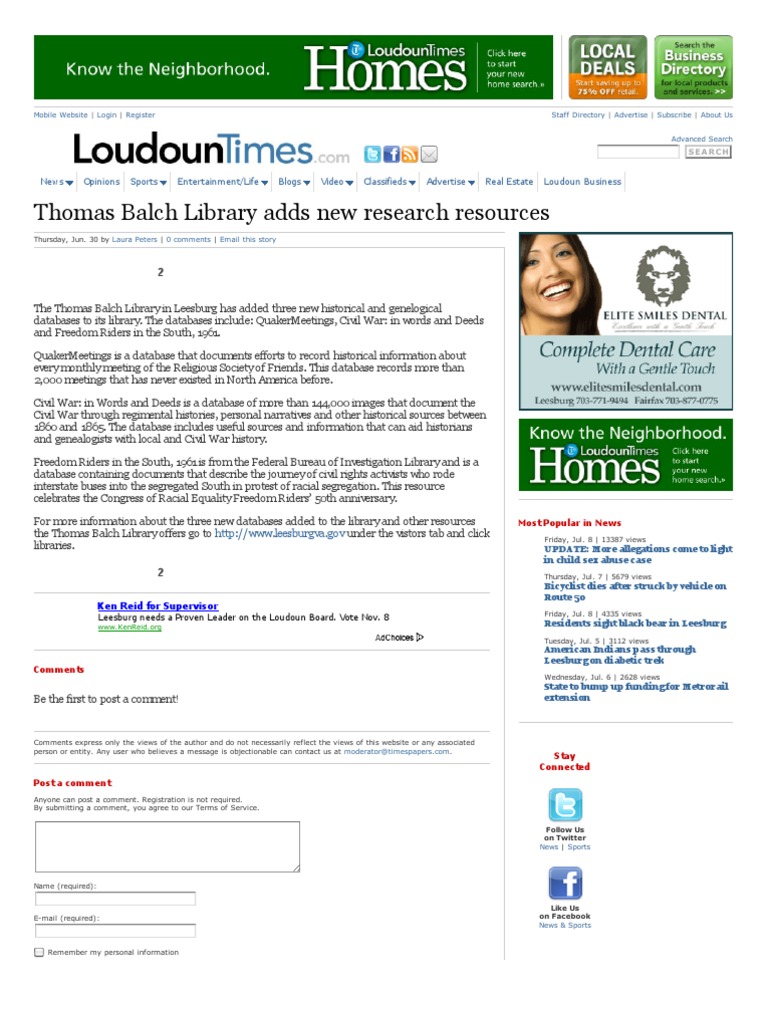 Thomas Balch Library Adds New Research Resources - LoudounTimes | PDF ...