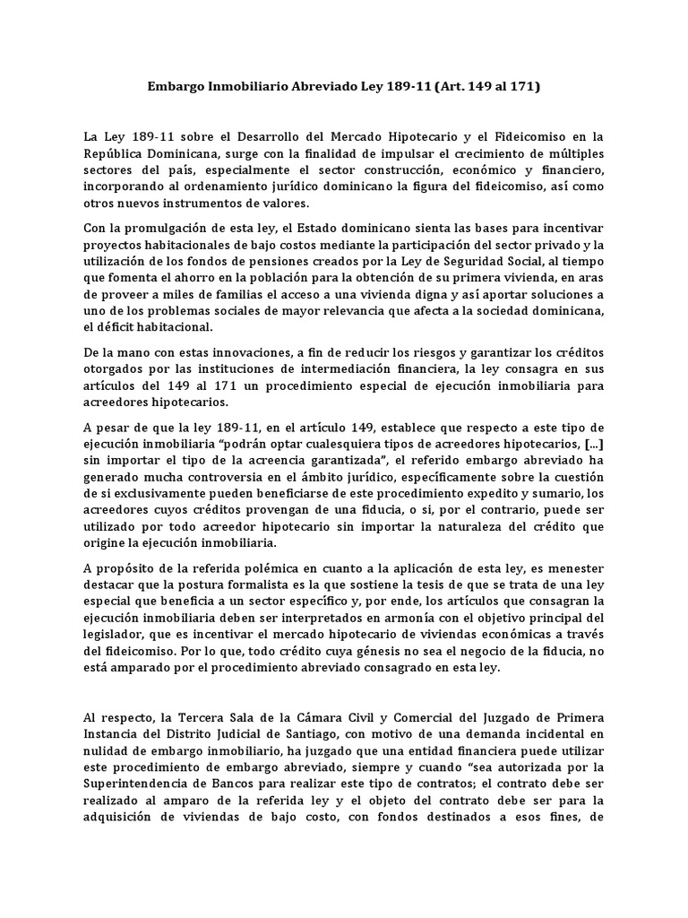 Embargo Inmobiliario Abreviado Ley 189-11 | PDF | Ley de fideicomiso ...