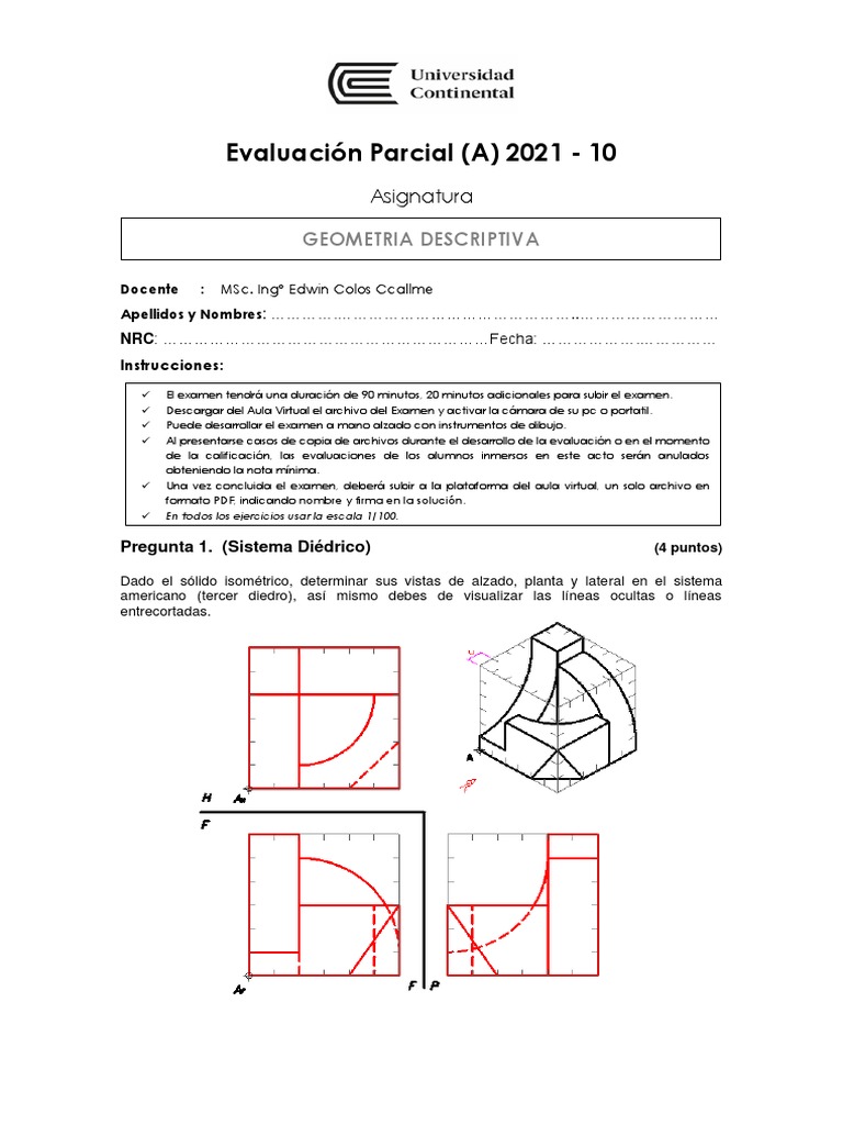 Evaluación Geometría Descriptiva 2021 | PDF | Prueba (evaluación) | Geometría