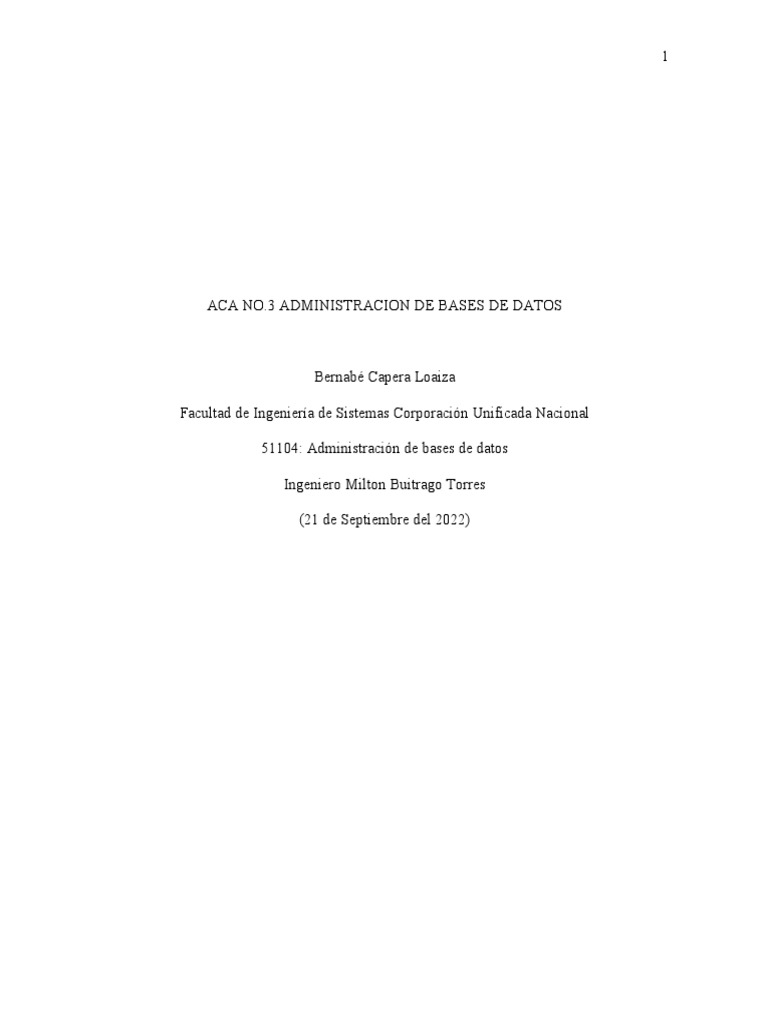 ACA No. 3-ADMINISTRACION DE BASES DE DATOS | PDF | Mi sql | Bases de datos
