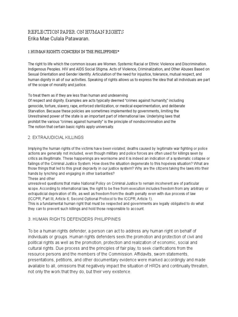 Reflection Paper On Human Rights | PDF | Human Rights | Children's Rights