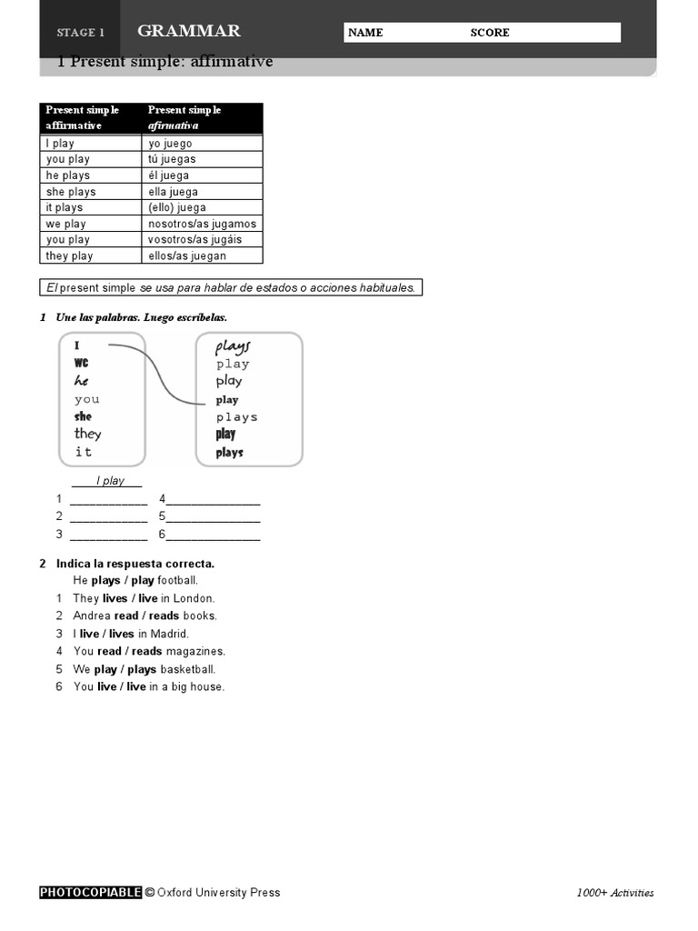 Stage 1 1 Present Simple Affirmative | PDF