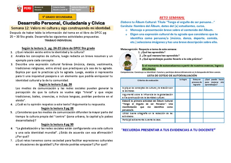 Semana - DPCC - Ficha de Actividades - Imprimir | PDF