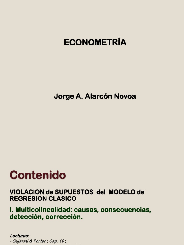 Presentación 07 - Multicolinealidad | PDF | Multicolinealidad | Mínimos cuadrados ordinarios