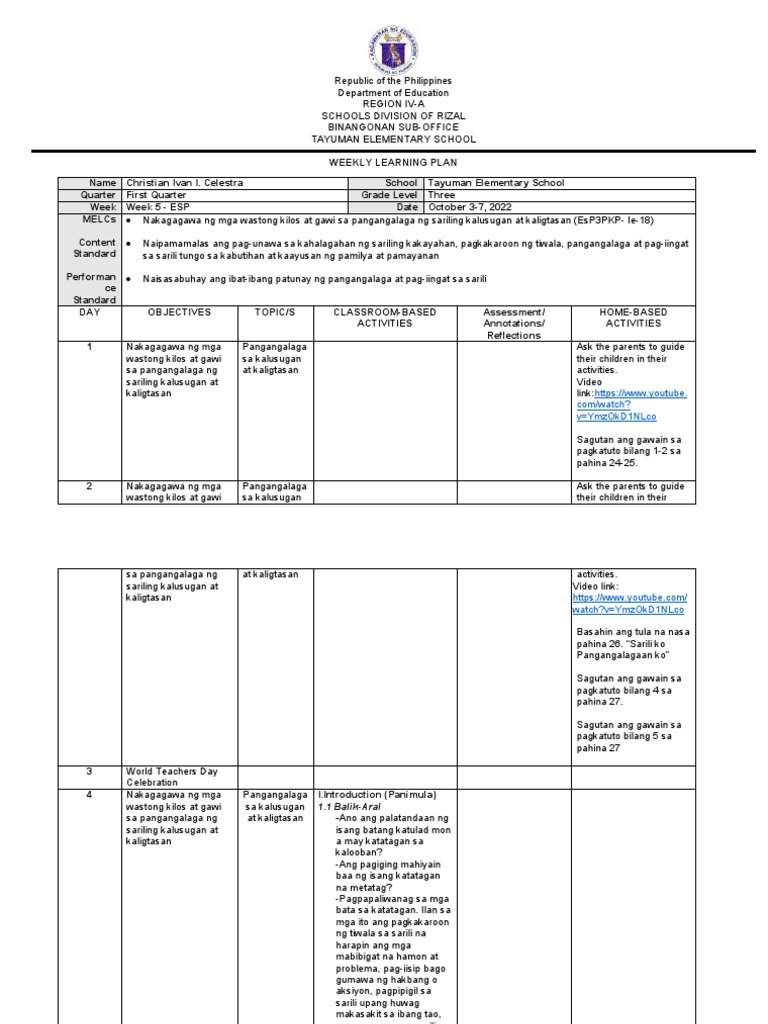 Esp-Day 1-5-Week 5 | PDF