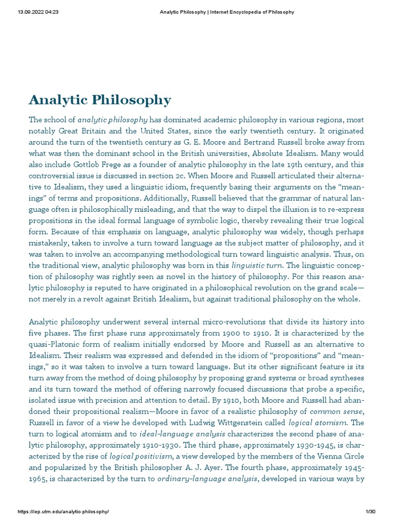 Analytic Philosophy - Internet Encyclopedia of Philosophy | PDF | Analytic Philosophy | Gottlob ...