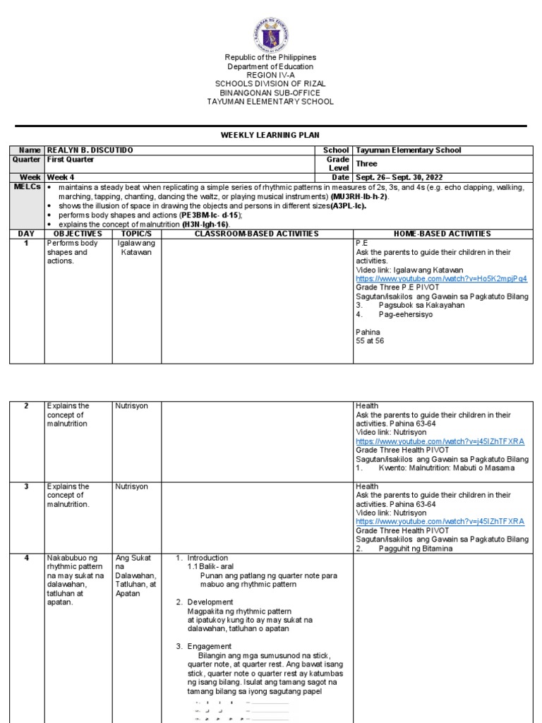 Mapeh Wlp Q1 Week 4 Sept 26 30 Pdf