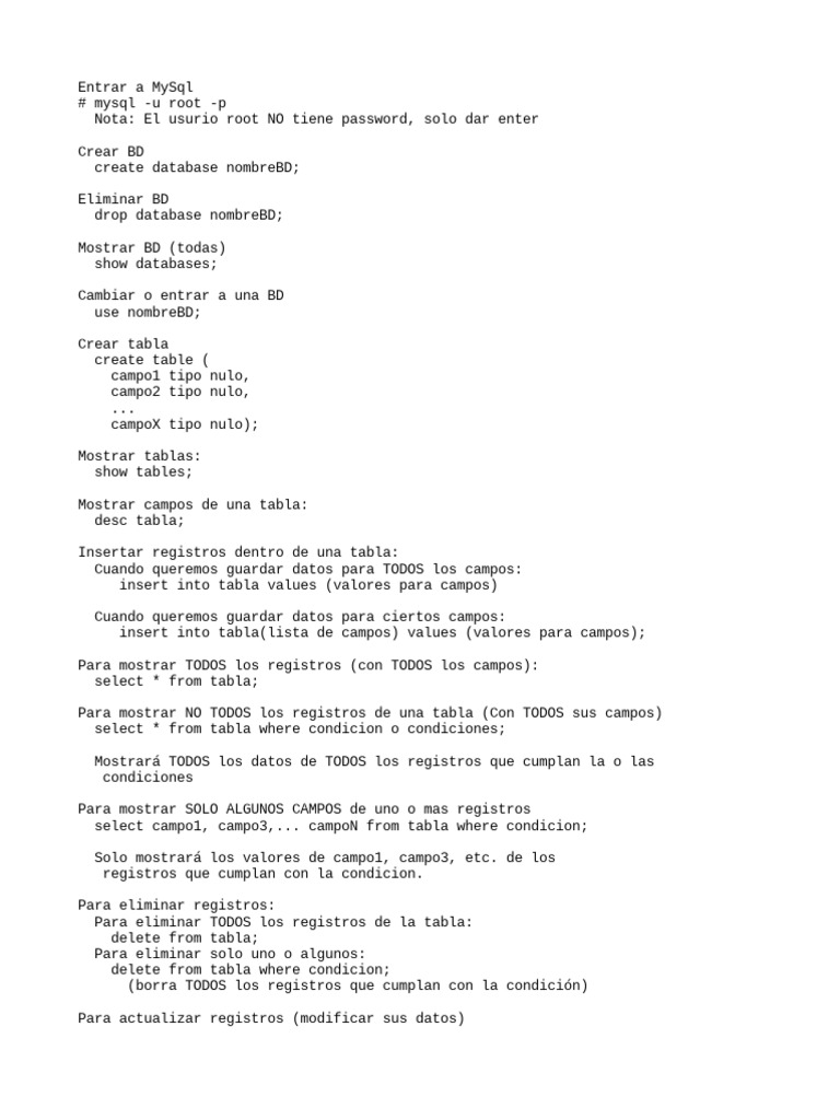 Comandos básicos de MySQL y ejemplos de tablas y consultas relacionadas ...
