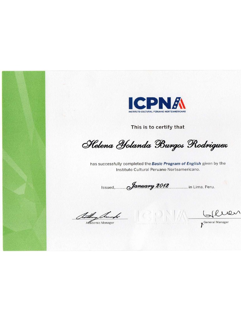Certificado de Estudios Icpna | PDF